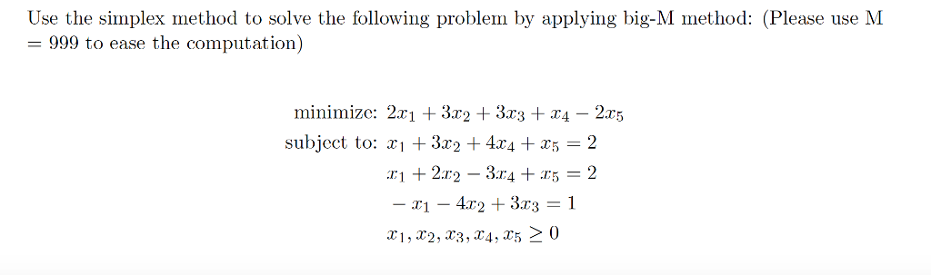 Solved Use the simplex method to solve the following problem | Chegg.com