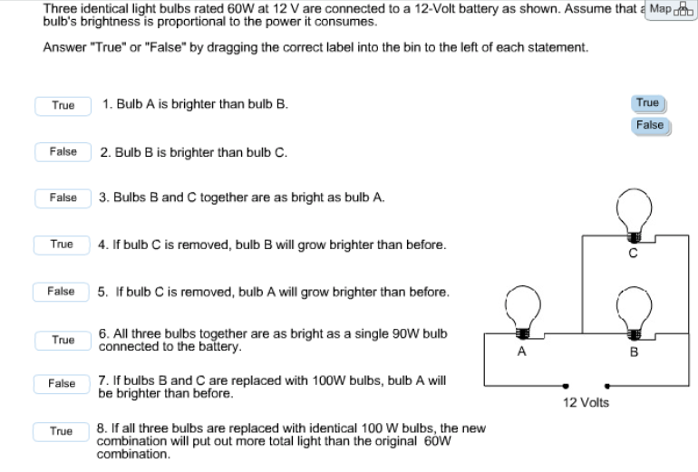 Solved Three identical light bulbs rated 60w at 12V are | Chegg.com