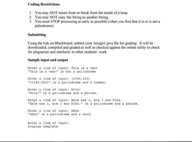 Solved Palindrome checker in java. I tried my best to put it | Chegg.com
