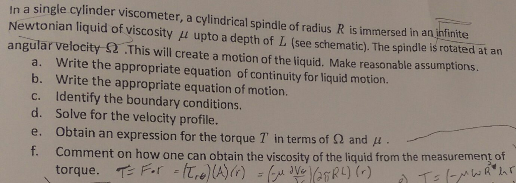 In a single cylinder viscometer, a cylindrical | Chegg.com