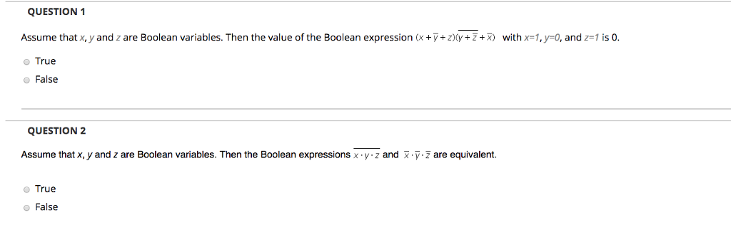Solved Question 1 Assume That X Y And Z Are Boolean 