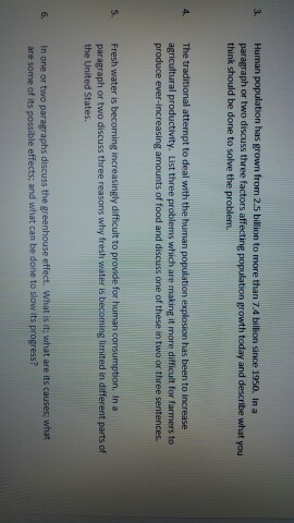 3. Human population has grown from 25 bilion to more | Chegg.com