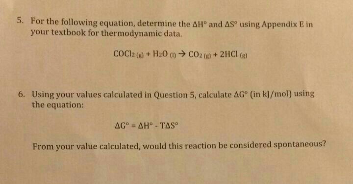 Solved For the following equation, determine the Delta H | Chegg.com
