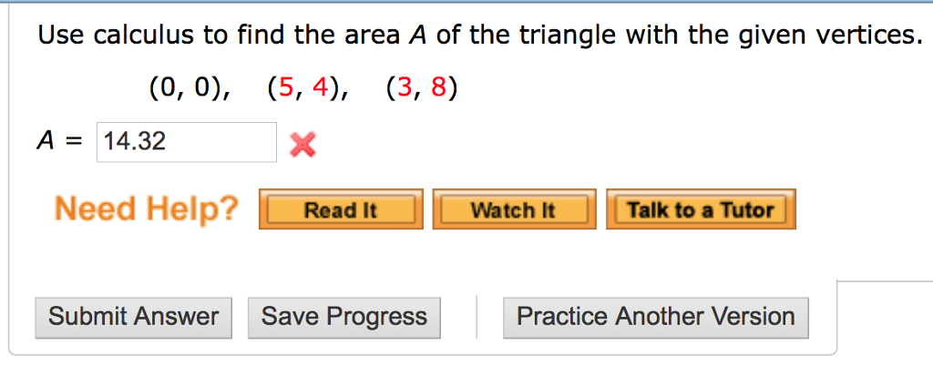 Solved Use calculus to find the area A of the triangle with | Chegg.com