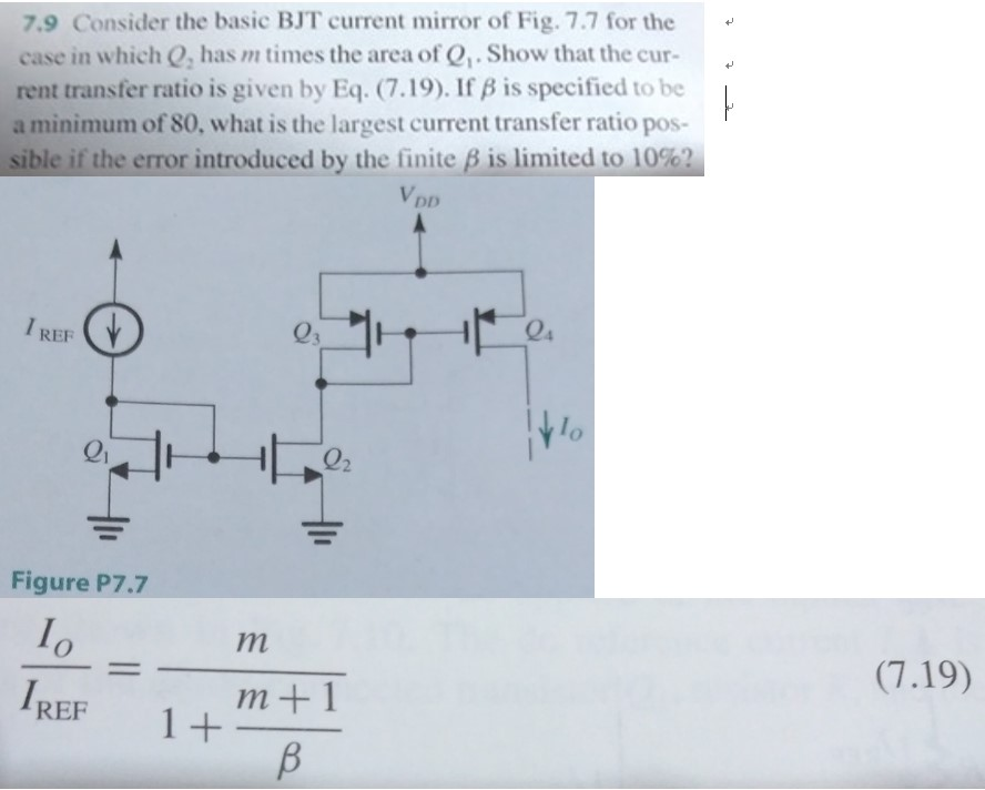 Solved 7.9 Consider the basic BJT current mirror of Fig. 7.7 | Chegg.com