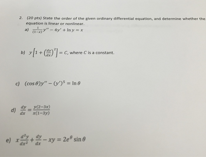 Solved State The Order Of The Given Ordinary Differential