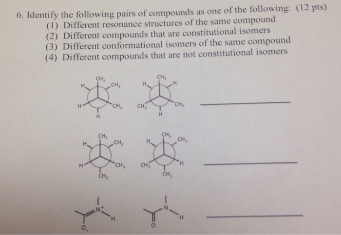 Solved Identify the following pairs of compounds as one of | Chegg.com