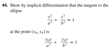Solved Show by implicit differentiation that the tangent to | Chegg.com