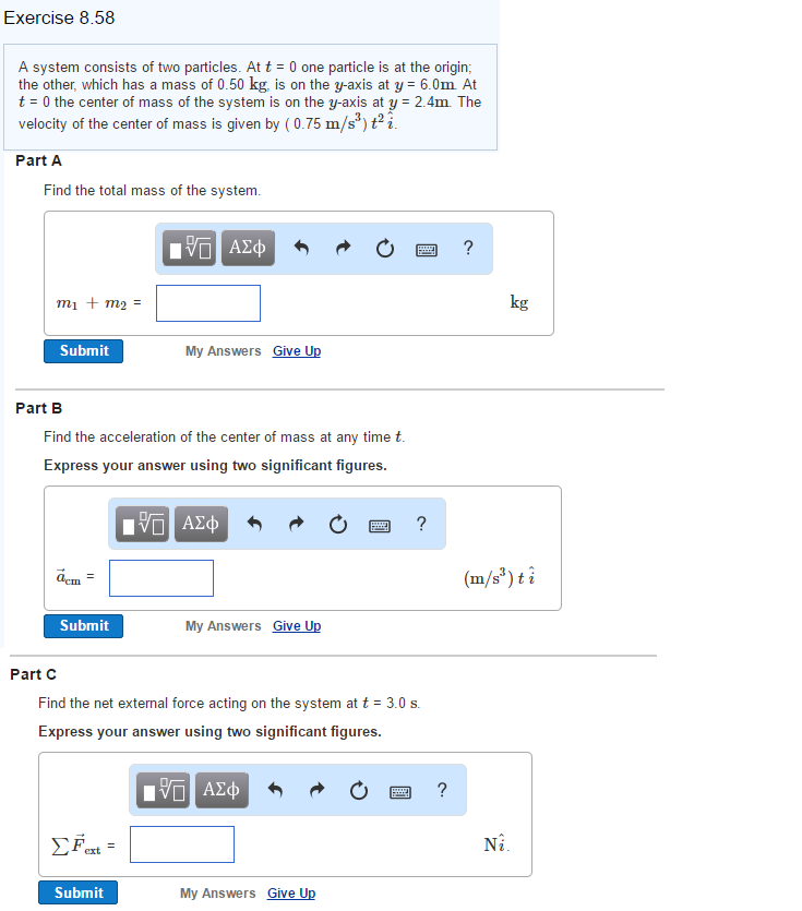 Solved A system consists of two particles. At t = 0 one | Chegg.com