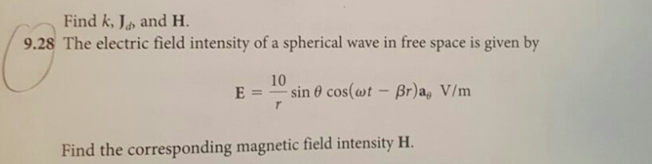 Solved Find k, J_d, and H. The electric field intensity of | Chegg.com