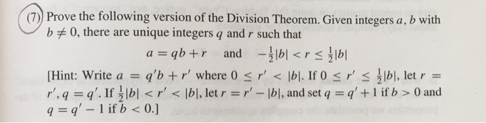 Solved Prove the following version of the Division Theorem. | Chegg.com