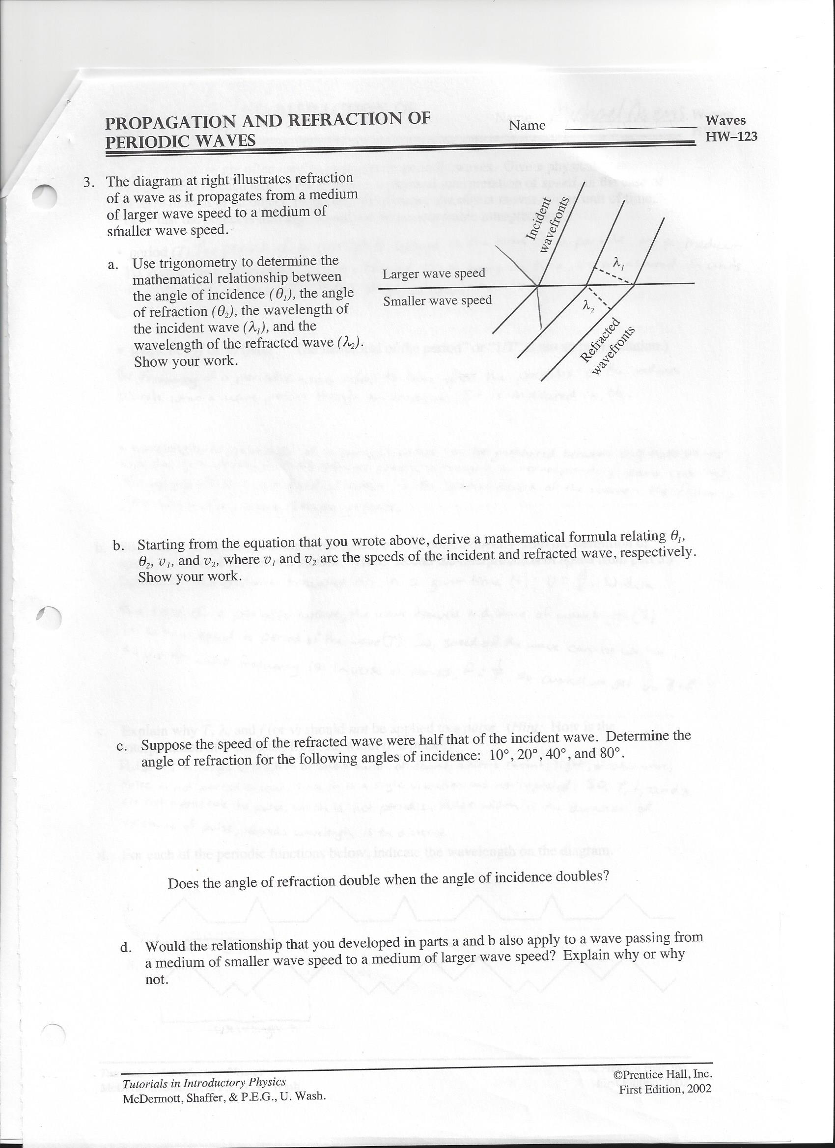 Solved PROPAGATION AND REFRACTION OF Waves Name HW-123 | Chegg.com