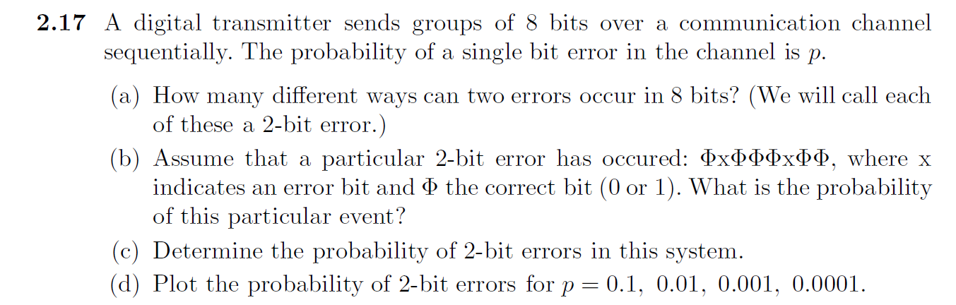 Solved A digital transmitter sends groups of 8 bits over a | Chegg.com