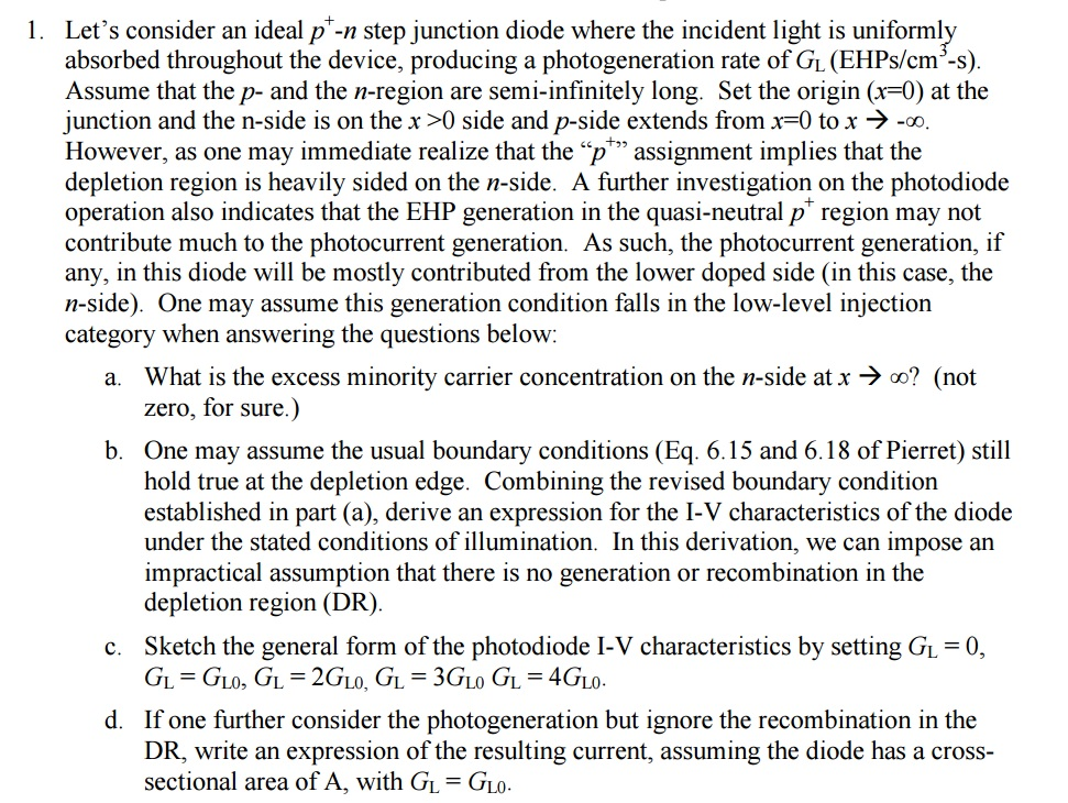 Let's consider an ideal p^+-n step junction diode | Chegg.com