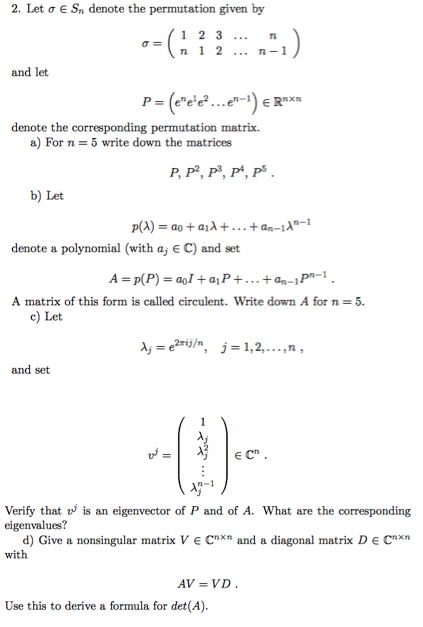 Solved 2. Let sigma belongs to Sn denote the permutation | Chegg.com