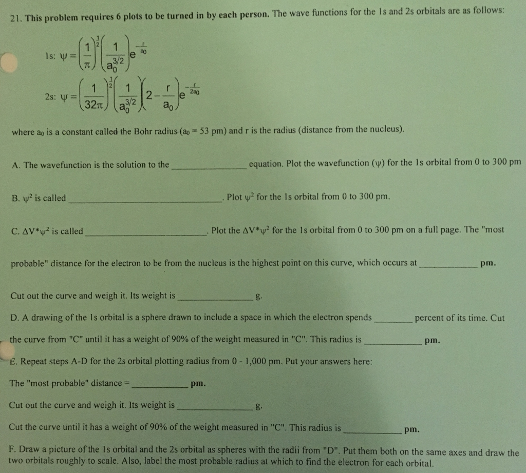 Solved Wave Functions For The 1s 2s Orbitals Any Help Yo