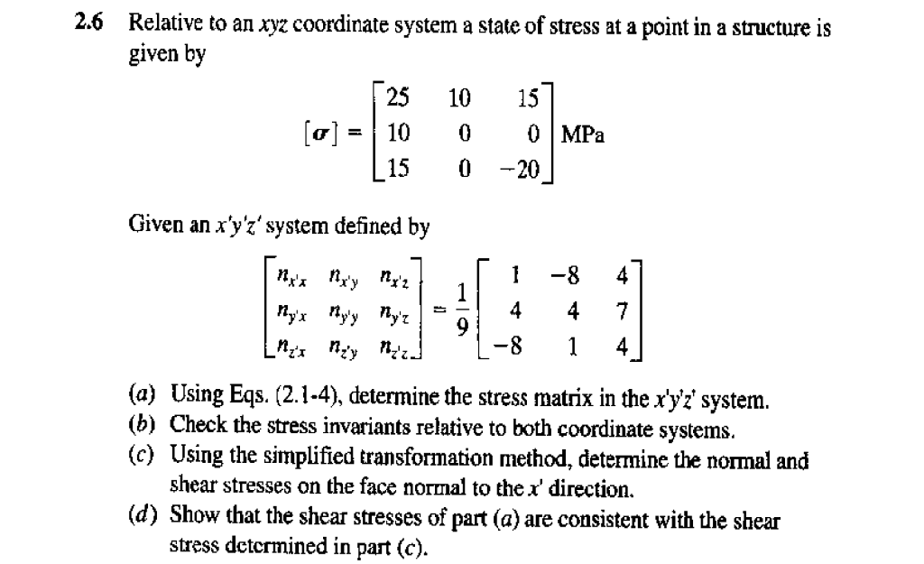 Solved Relative to an xyz coordinate system a state of | Chegg.com