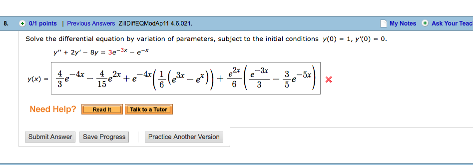 Solved 8. 0/1 points | Previous Answers ZillDiffEQModAp11 | Chegg.com