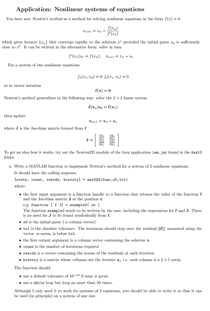 Application: Nonlinear systems of equations You have | Chegg.com