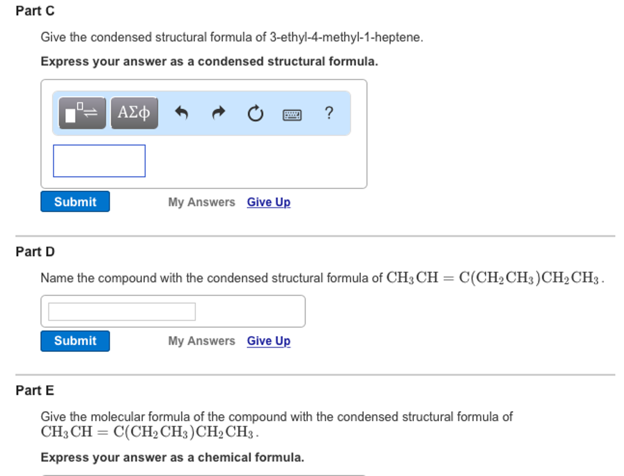 Solved Part C Give the condensed structural formula of | Chegg.com