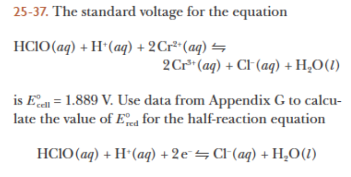 Solved The standard voltage for the equation HClO (aq) + | Chegg.com