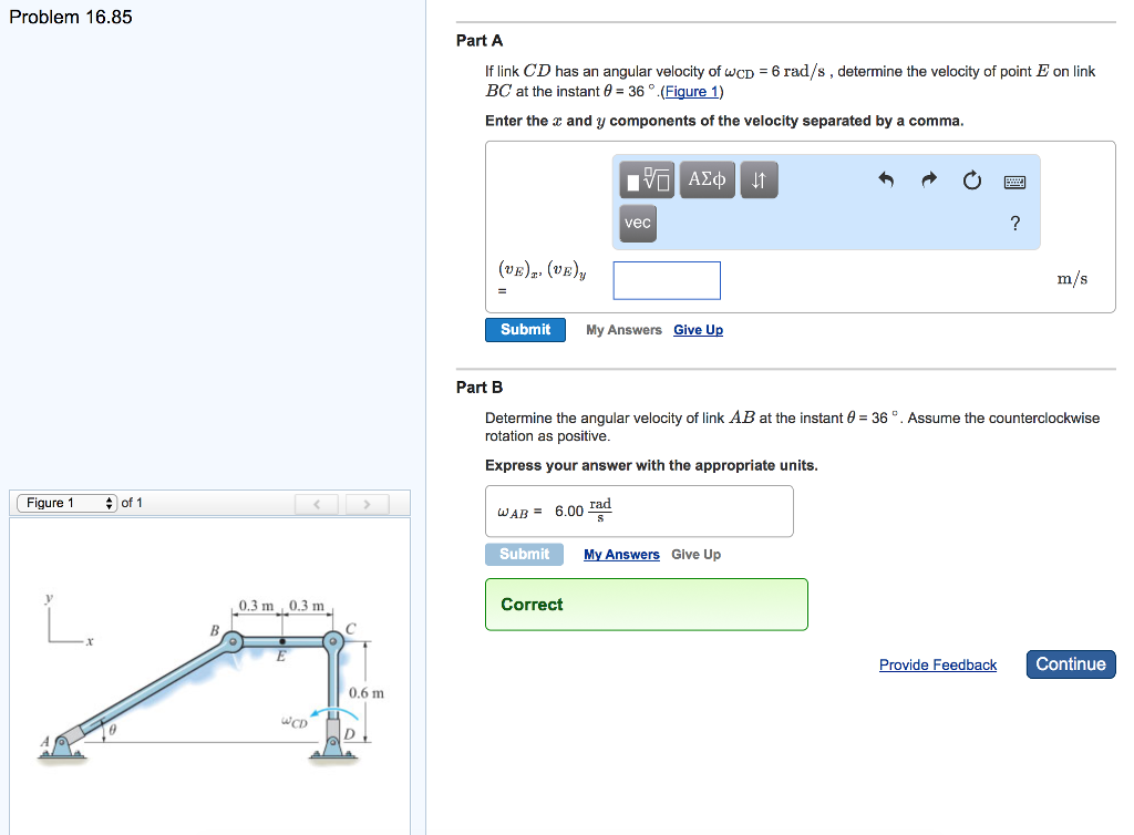 Solved Problem 16.85 Part A If link CD has an angular | Chegg.com