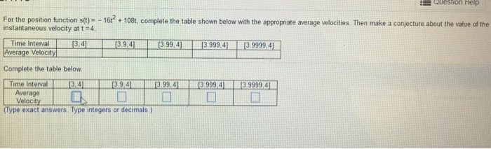 Solved For the position function s(t) = -16t^2 + 108t, | Chegg.com
