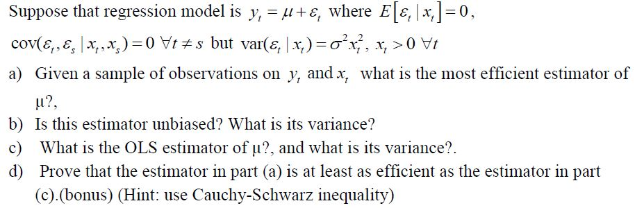 Suppose that regression model is yt = mu + epsilon t | Chegg.com