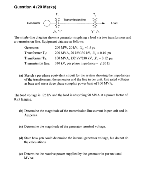 Solved The single-line diagram shows a generator supplying a | Chegg.com