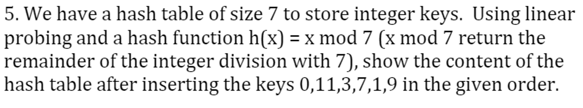 Solved We Have A Hash Table Of Size 7 To Store Integer Keys