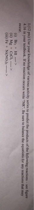 Solved Use your knowledge of various activity series to | Chegg.com