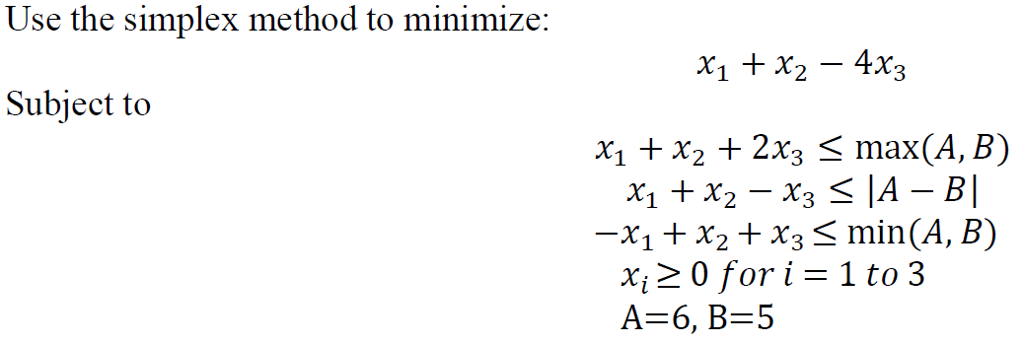 Solved Use the simplex method to minimize: X1 + X2-4x3 x1 | Chegg.com