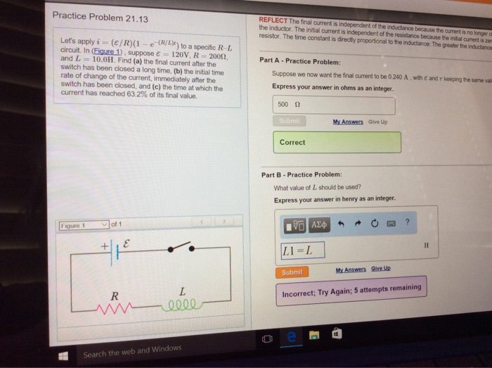 Solved Let's apply i (epsilon/R)(1 - e^-(R/L)t) to a | Chegg.com