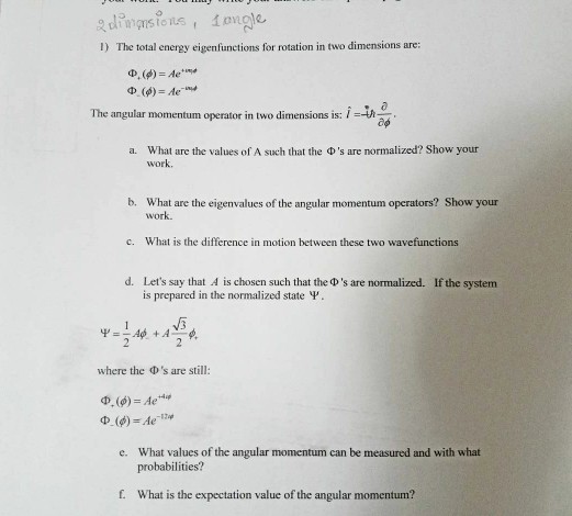 Solved 1) The total energy eigenfunctions for rotation in | Chegg.com