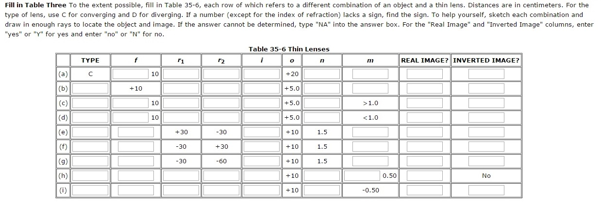 Fill in Table Three To the extent possible, fill in | Chegg.com