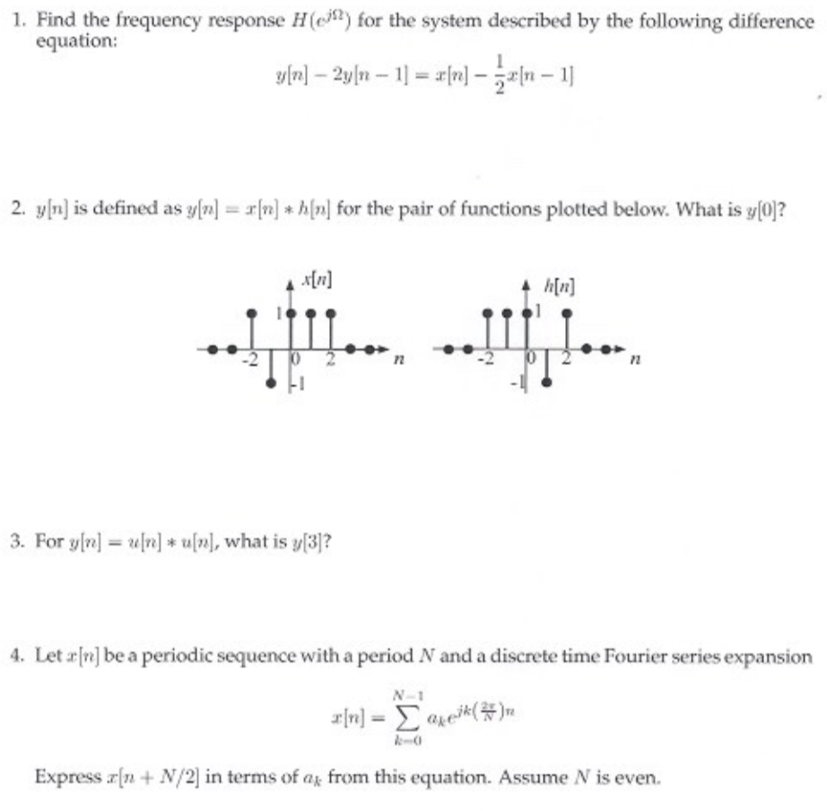 Solved 1. Find the frequency response H(e for the system | Chegg.com