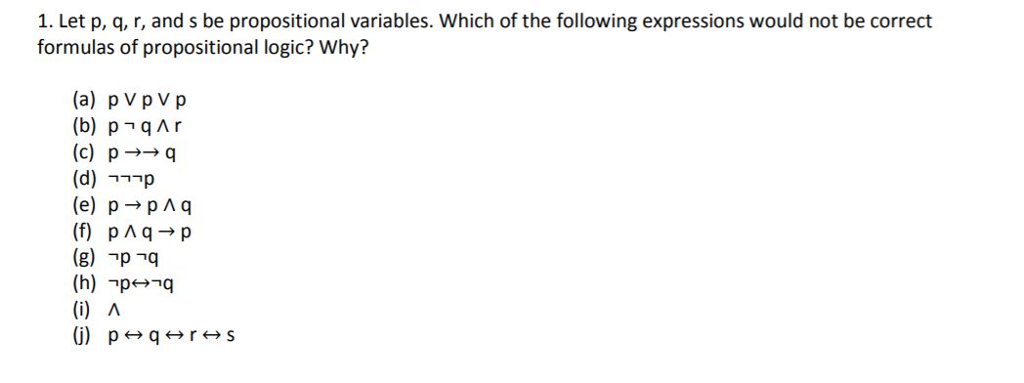 Solved 1. Let p, q, r, and s be propositional variables. | Chegg.com