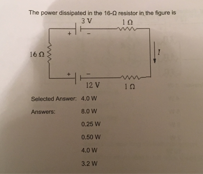 Solved The power dissipated in the 16-Ohm resistor in the | Chegg.com