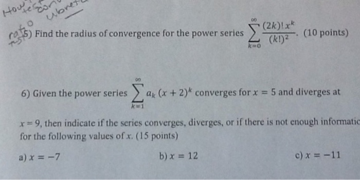 Solved Find the radius of convergence for the power series | Chegg.com