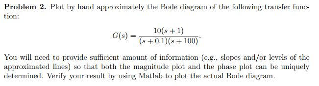 Solved Problem 2. Plot by hand approximately the Bode | Chegg.com