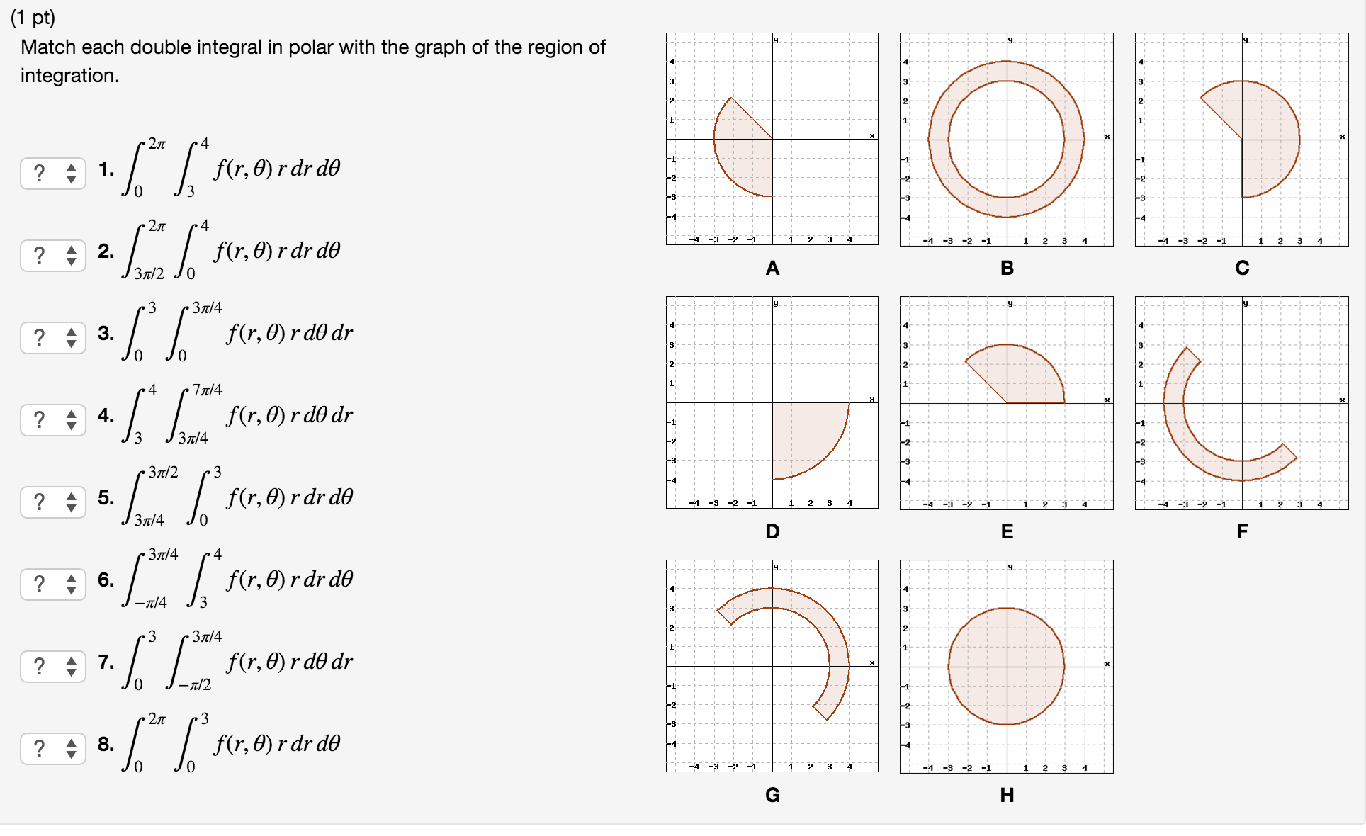 Solved Match each double integral in polar with the graph of | Chegg.com