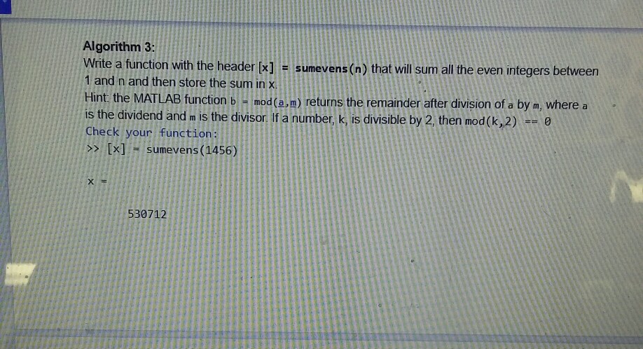Solved Algorithm 1: Write a function with the header [x] | Chegg.com