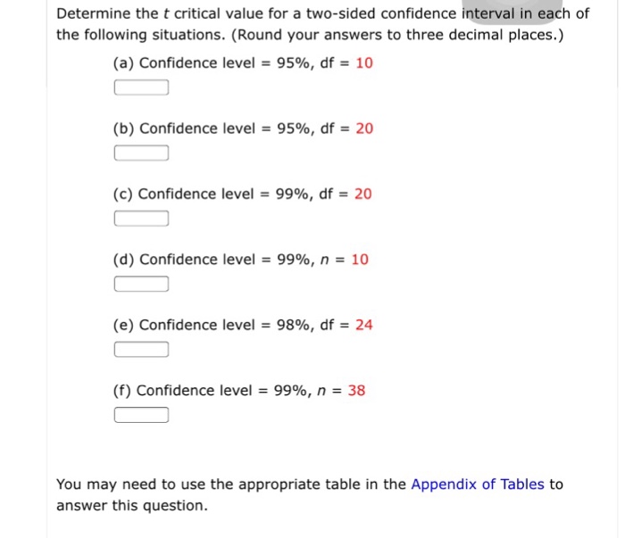 Solved Determine the t critical value for a two-sided | Chegg.com