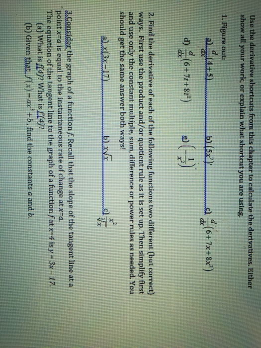 Solved Use the derivative shortcuts from this chapter to | Chegg.com
