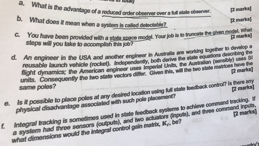 Solved a. What is the advantage of a reduced order observer | Chegg.com