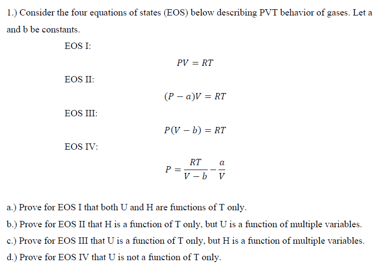 1.) Consider the four equations of states (EOS) below | Chegg.com