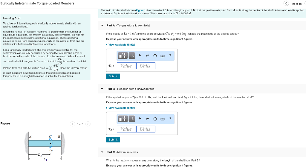 Solved Statically Indeterminate Torque-Loaded Members 10 of | Chegg.com