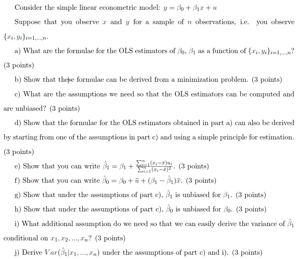 Solved Consider the simple linear econometric model Suppose | Chegg.com