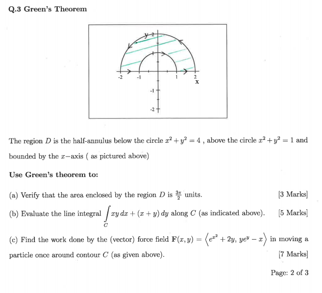 Solved Q.3 Green's Theorem -2 -1 -2 The region D is the | Chegg.com