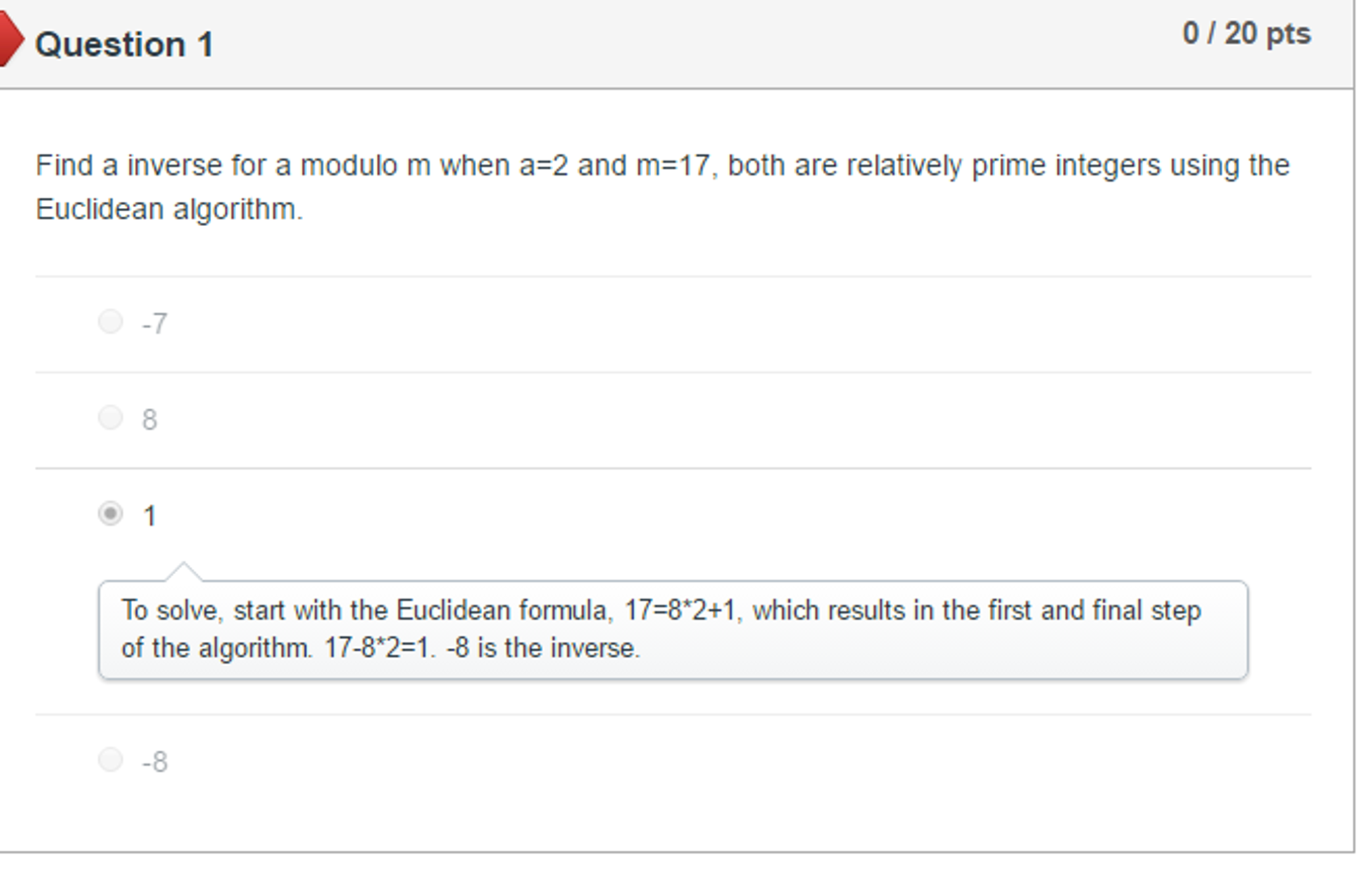 Solved Find A Inverse For A Modulo M When A 2 And M 17 Both